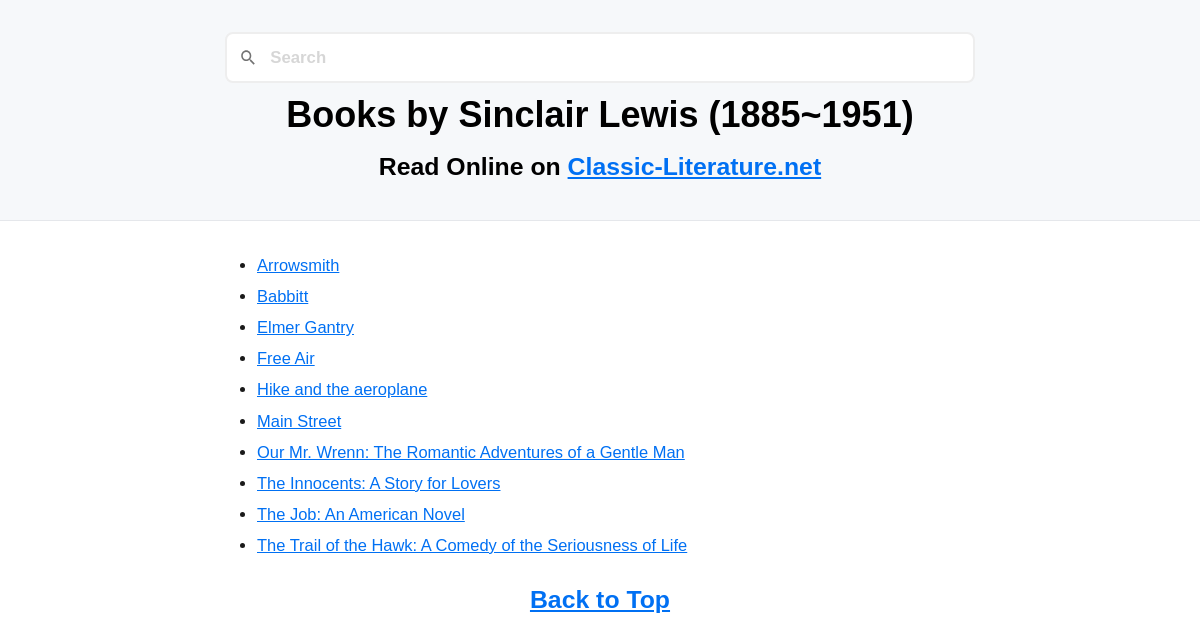 Books by Sinclair Lewis (1885~1951) - Read Online on Classic-Literature.net