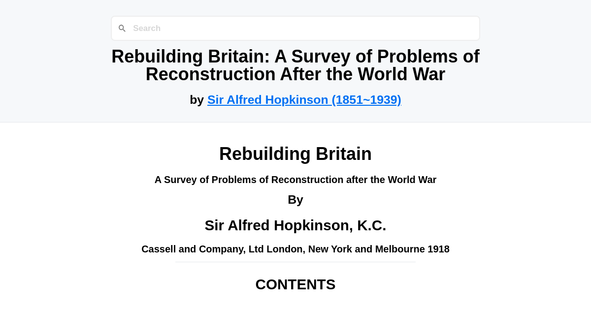 Rebuilding Britain: A Survey of Problems of Reconstruction After the ...