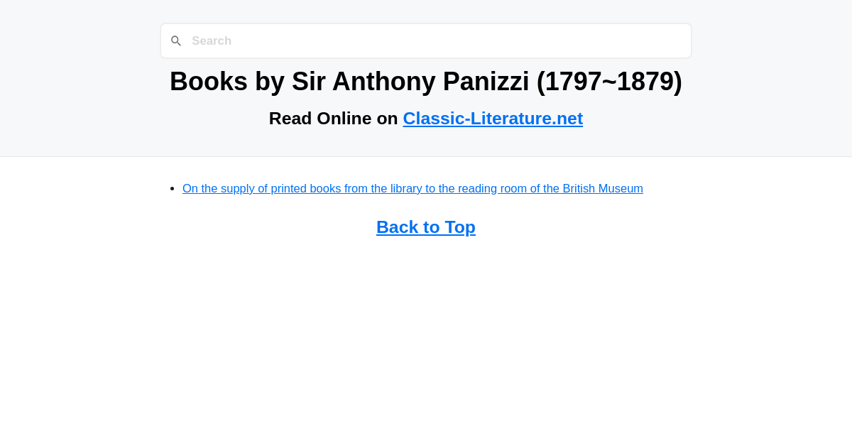 Books by Sir Anthony Panizzi (1797~1879) - Read Online on Classic ...