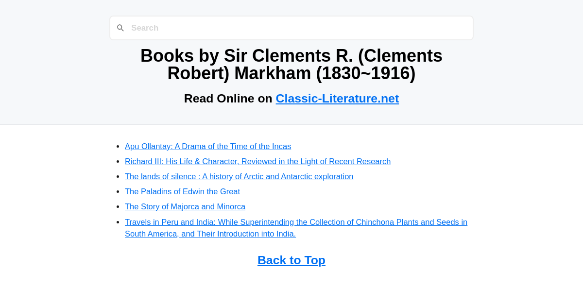 Books by Sir Clements R. (Clements Robert) Markham (1830~1916) - Read ...