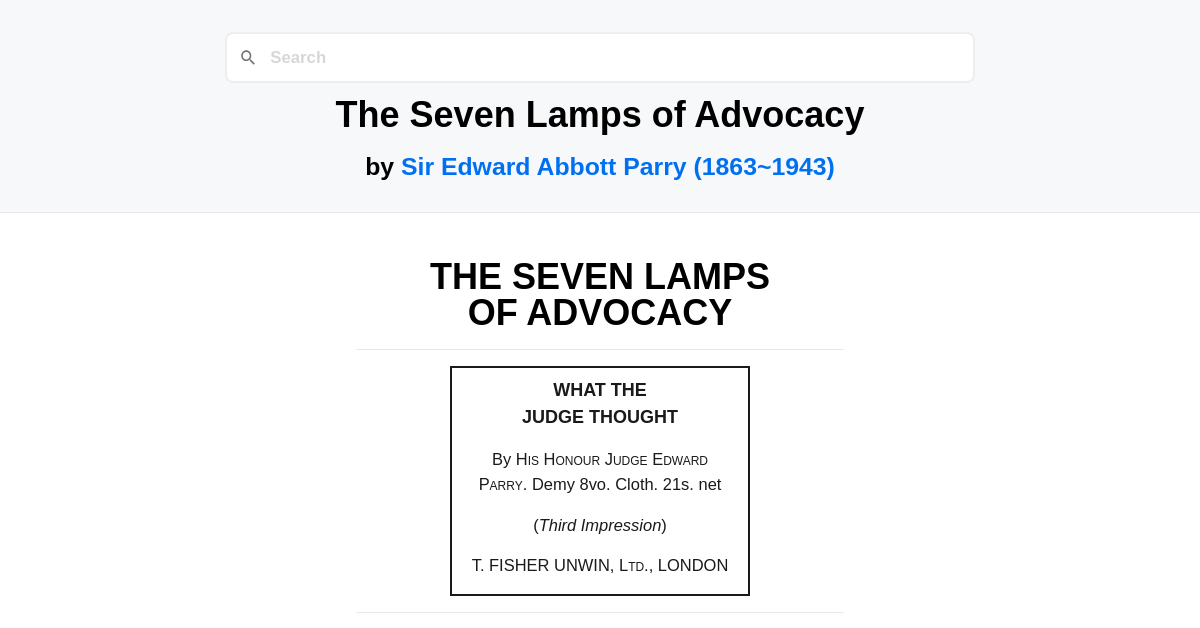 The Seven Lamps of Advocacy by Sir Edward Abbott Parry (1863~1943)