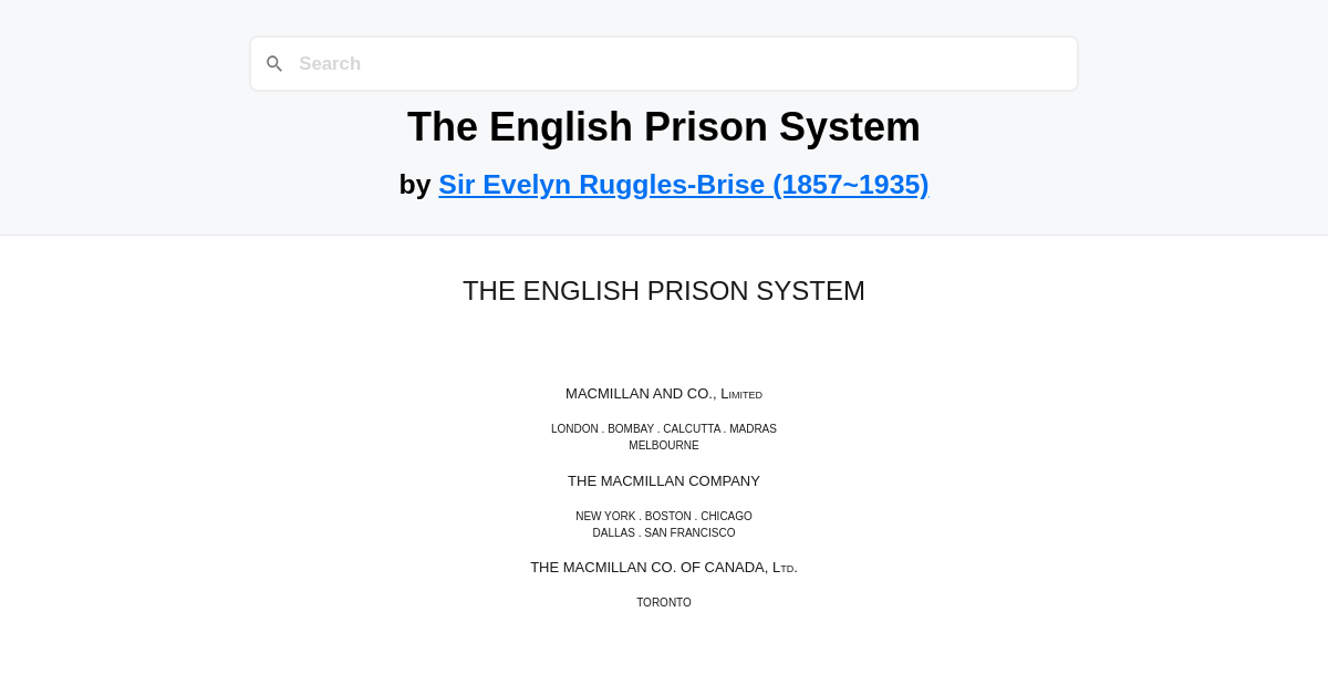 The English Prison System by Sir Evelyn Ruggles-Brise (1857~1935)