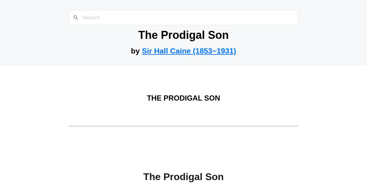 The Prodigal Son by Sir Hall Caine (1853~1931)