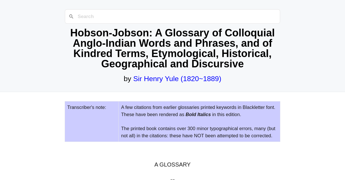 Hobson-Jobson: A Glossary of Colloquial Anglo-Indian Words and Phrases ...