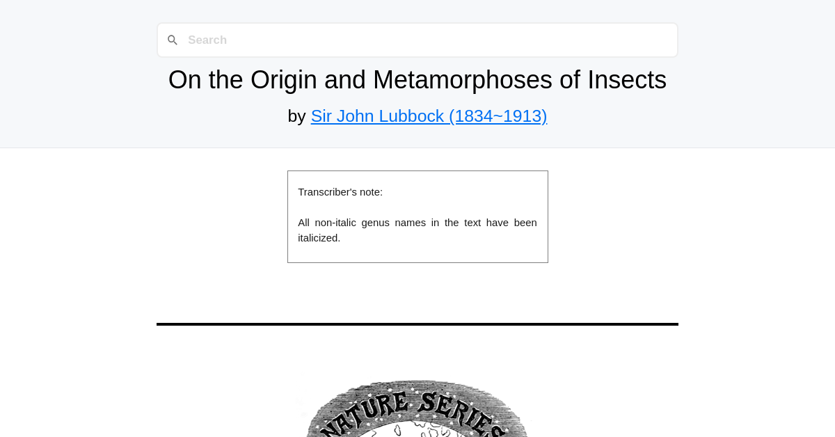 On the Origin and Metamorphoses of Insects by Sir John Lubbock (1834~1913)