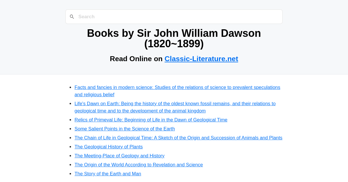 Books by Sir John William Dawson (1820~1899) - Read Online on Classic ...