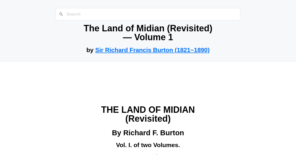 The Land of Midian (Revisited) — Volume 1 by Sir Richard Francis Burton ...