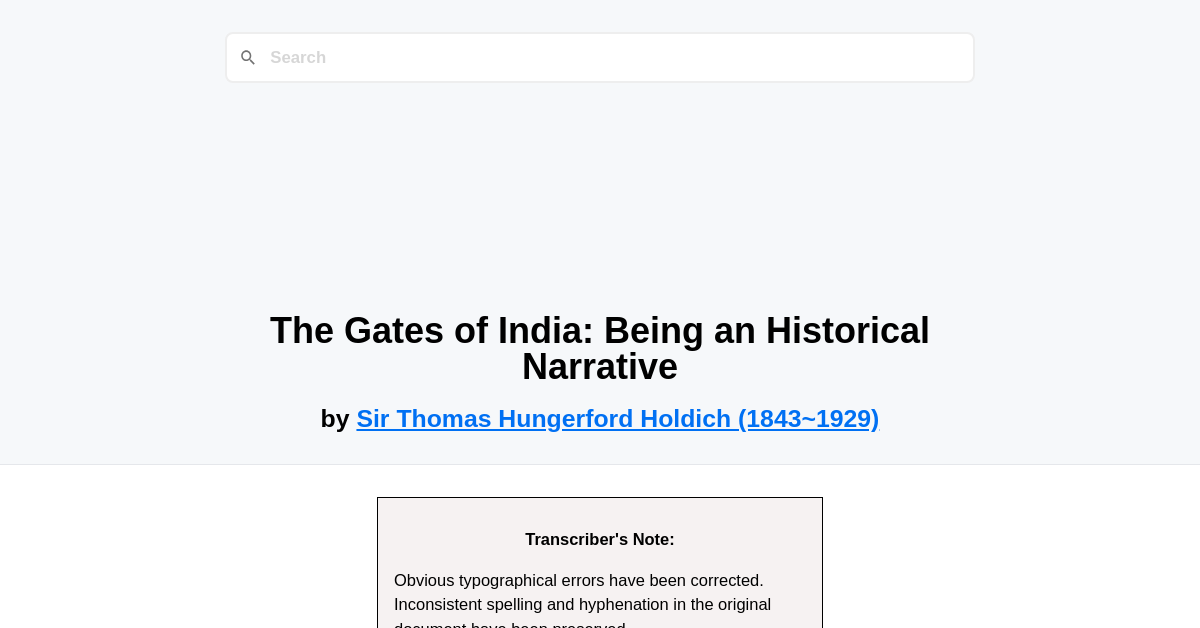 The Gates of India: Being an Historical Narrative by Sir Thomas ...