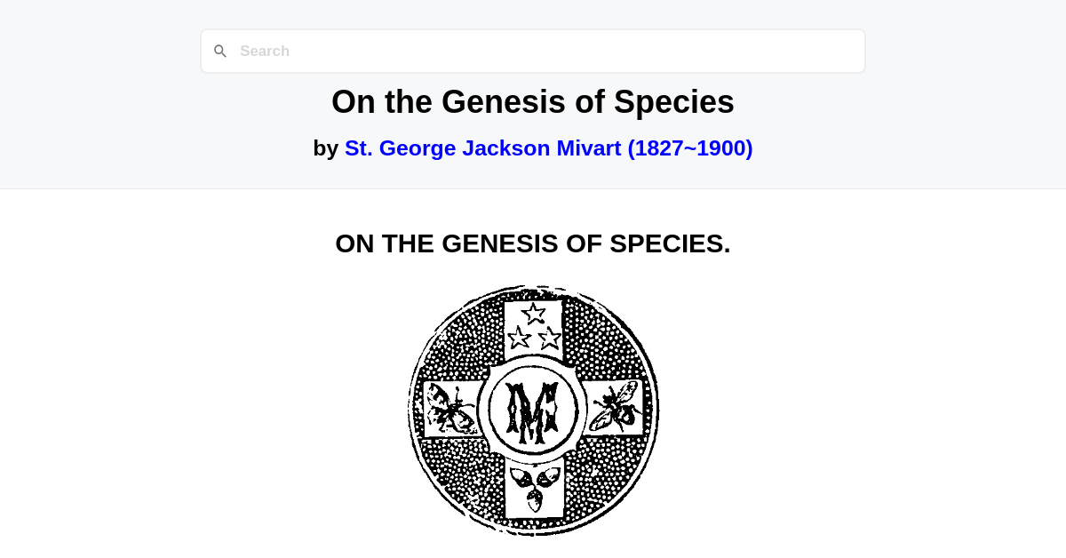 On the Genesis of Species by St. George Jackson Mivart (1827~1900)