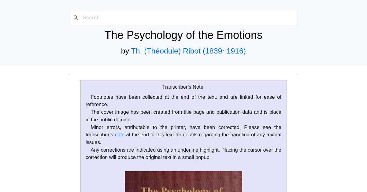 The Psychology of the Emotions by Th. (Théodule) Ribot (1839~1916)