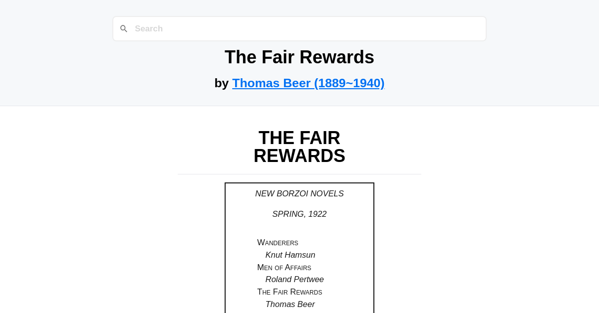 The Fair Rewards by Thomas Beer (1889~1940)