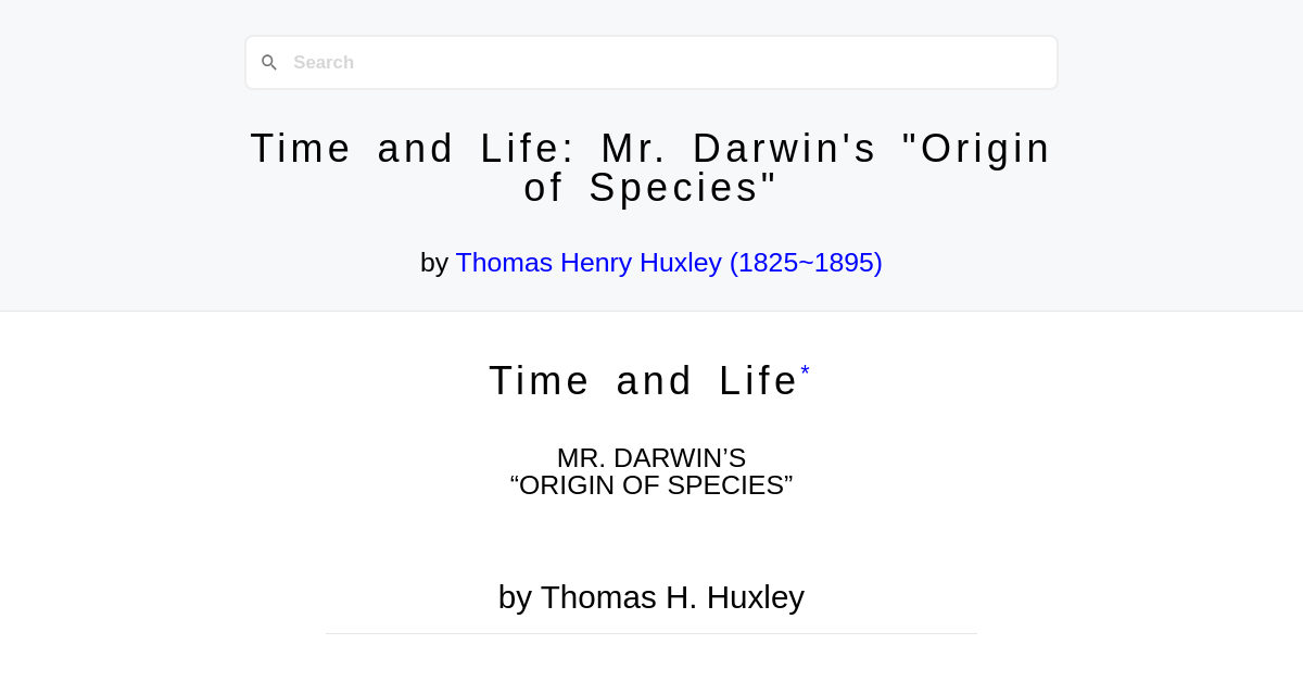 Time and Life: Mr. Darwin's "Origin of Species" by Thomas Henry Huxley ...