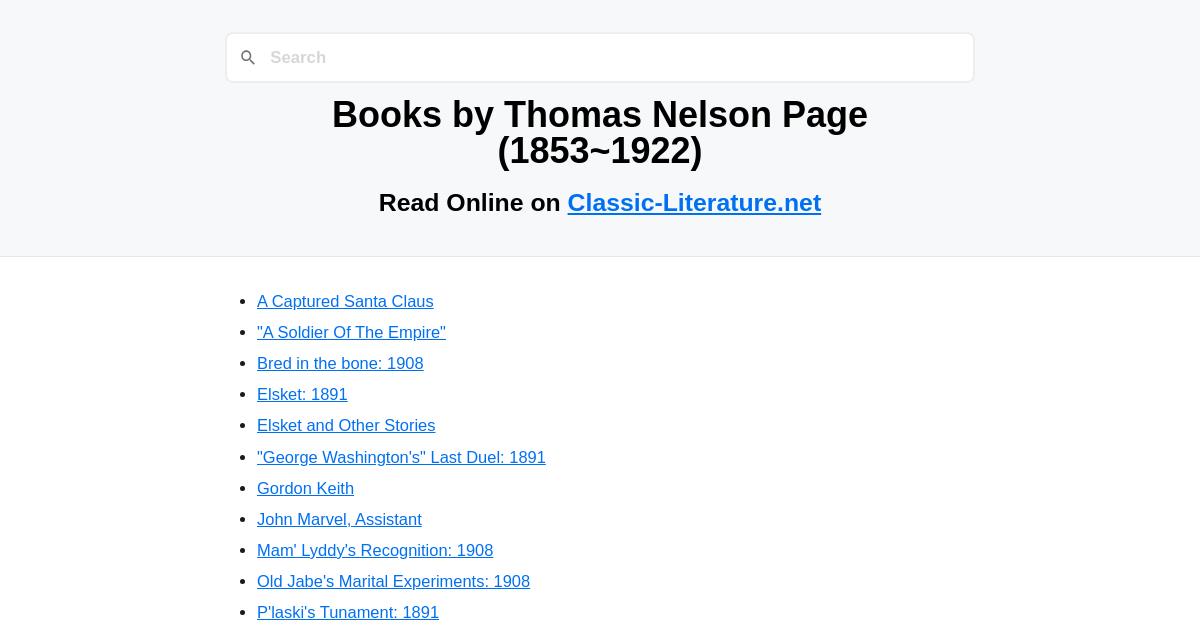 Books by Thomas Nelson Page (1853~1922) - Read Online on Classic ...