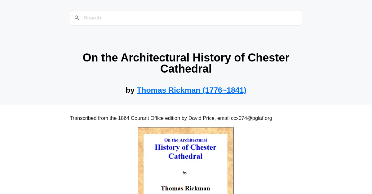 On the Architectural History of Chester Cathedral by Thomas Rickman ...