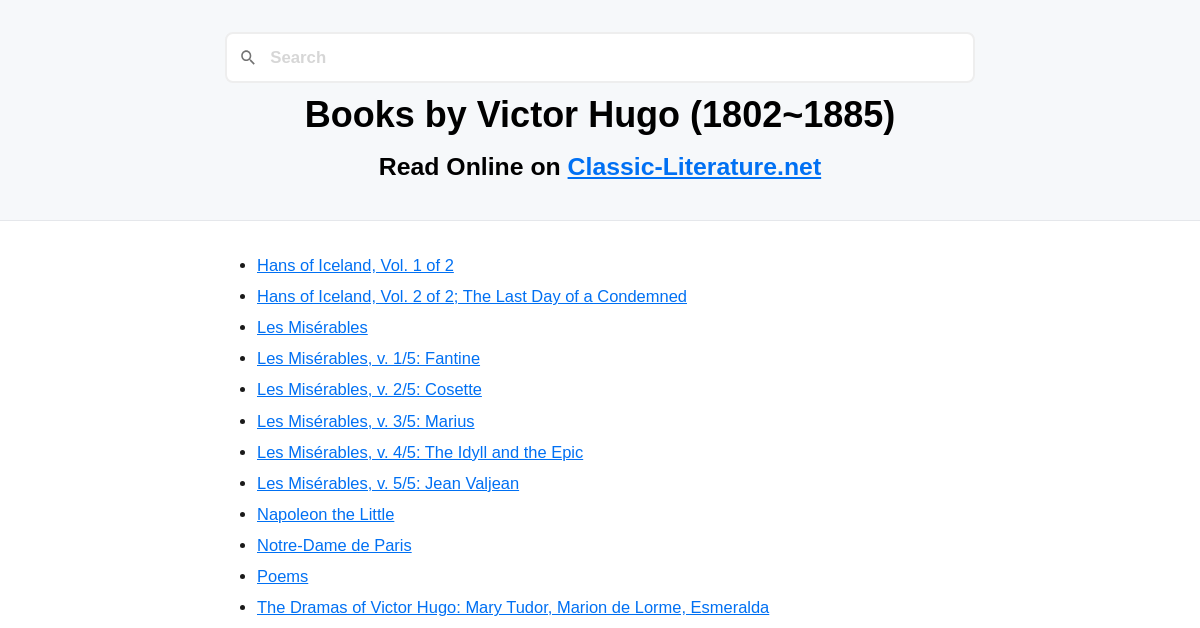Books by Victor Hugo (1802~1885) - Read Online on Classic-Literature.net