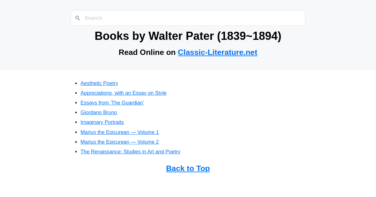 Books by Walter Pater (1839~1894) - Read Online on Classic-Literature.net