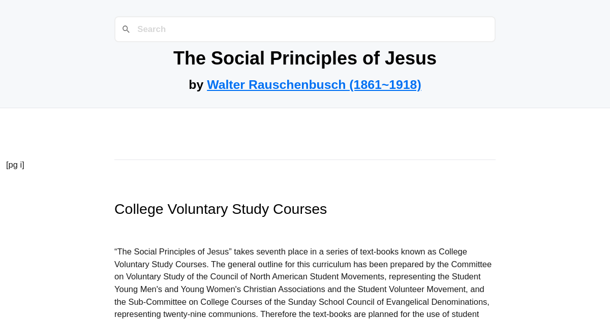 The Social Principles of Jesus by Walter Rauschenbusch (1861~1918)