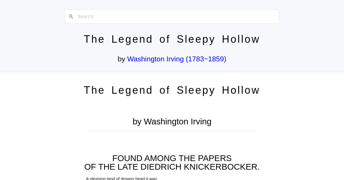 The Legend of Sleepy Hollow by Washington Irving (1783~1859)