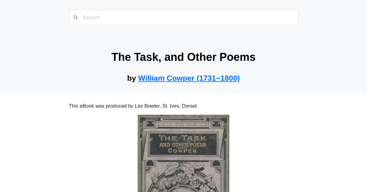 The Task, and Other Poems by William Cowper (1731~1800)