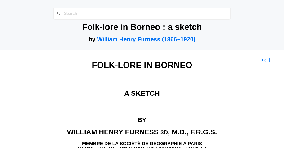 Folk-lore in Borneo : a sketch by William Henry Furness (1866~1920)