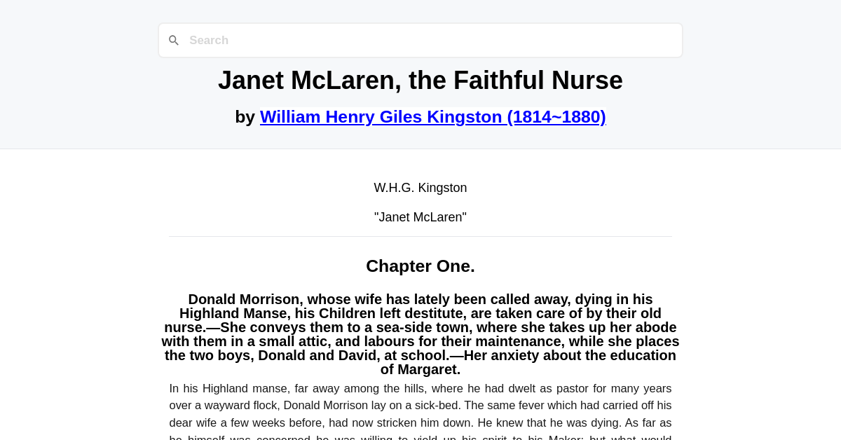 Janet McLaren, the Faithful Nurse by William Henry Giles Kingston (1814 ...