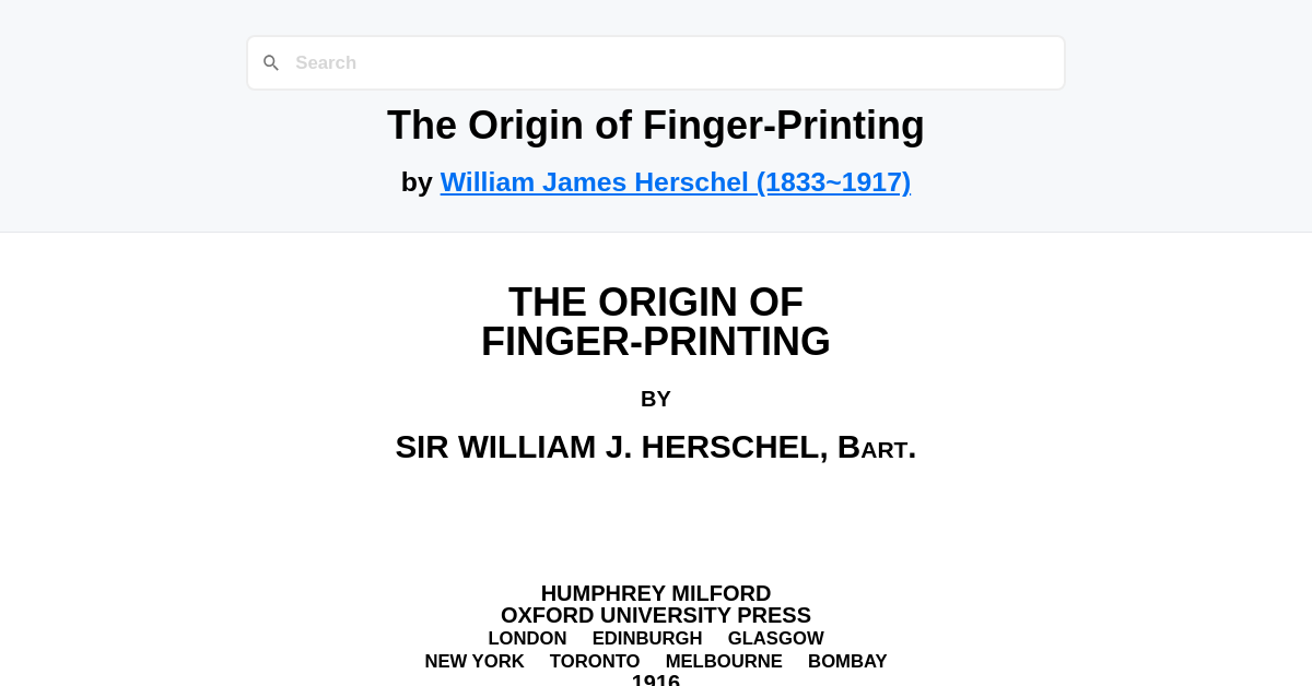 The Origin of Finger-Printing by William James Herschel (1833~1917)