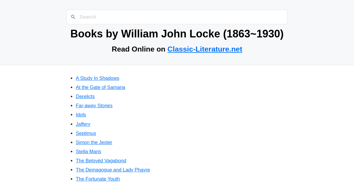 Books by William John Locke (1863~1930) - Read Online on Classic ...