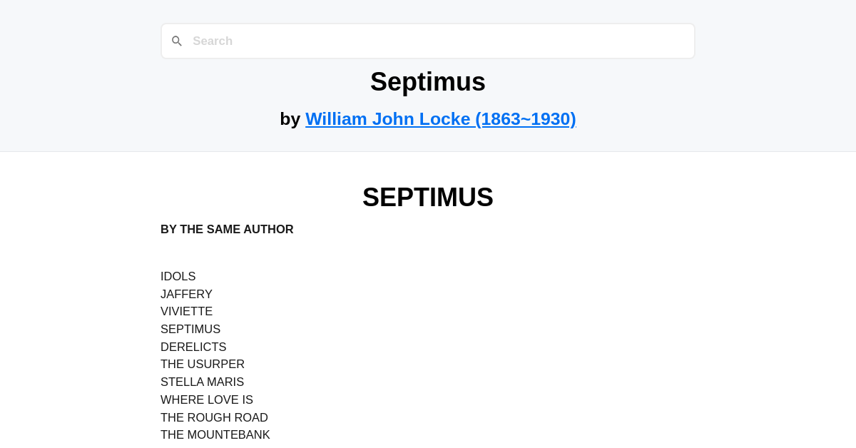 Septimus by William John Locke (1863~1930)