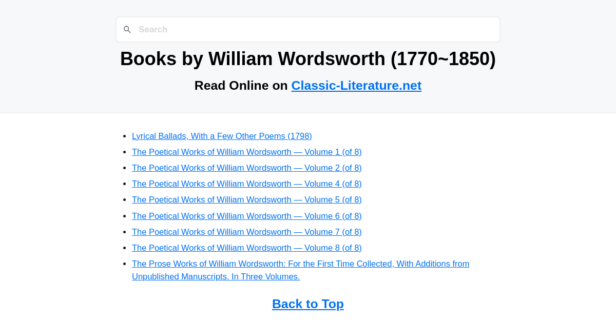 Books by William Wordsworth (1770~1850) - Read Online on Classic ...